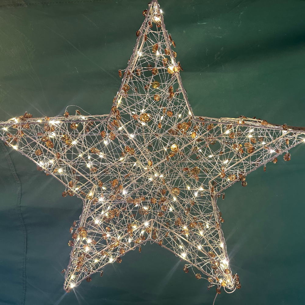 3D Metal Star light with Diamond Bead chain 120 LEDs – Fireworklights
